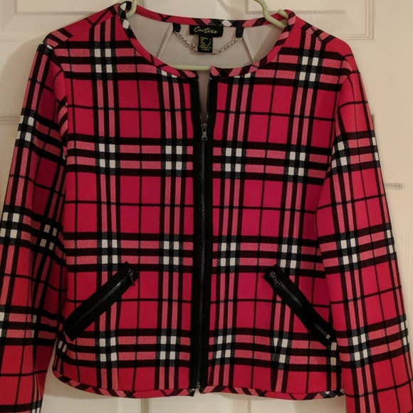 Cartise | Jackets & Coats | Cartise Short Blazer In Red And Black Plaid ...
